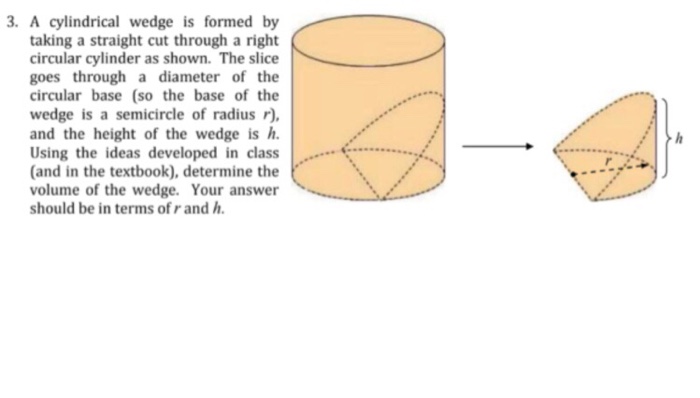 Solved 3. A cylindrical wedge is formed by taking a straight | Chegg.com