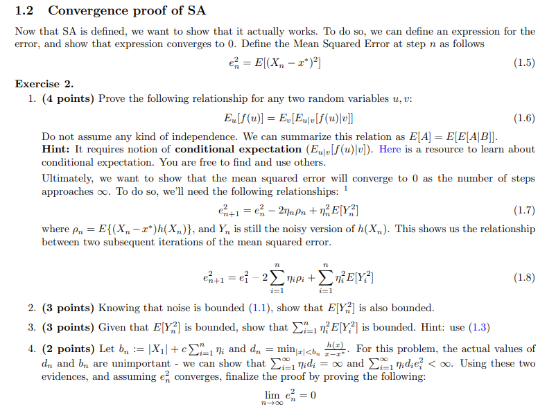 1.2 Convergence proof of SA Now that SA is defined, | Chegg.com