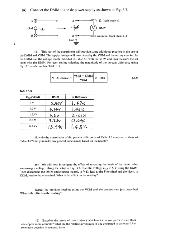 Solved (a) Connect the DMM to the de power supply as shown | Chegg.com
