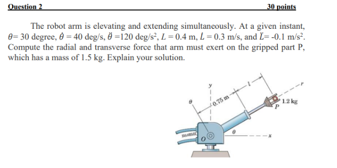 Solved Question 2 30 points The robot arm is elevating and | Chegg.com