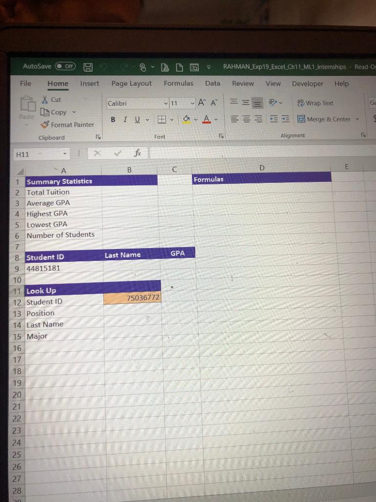 AutoSave Off RAHMAN_Exp19_Excel_Ch11_ML1_Internships | Chegg.com