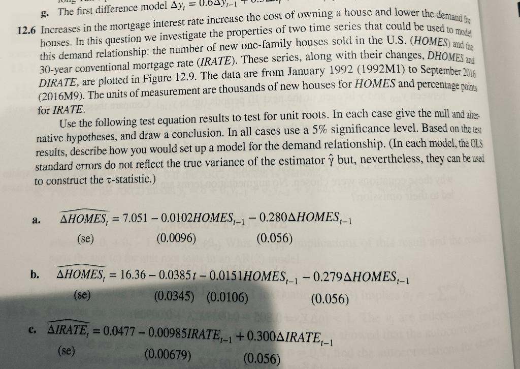 g. The first difference model Ay, = 0.64y-1 12.6 | Chegg.com