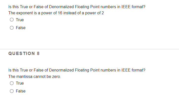Solved Is this True or False of Denormalized Floating Point | Chegg.com
