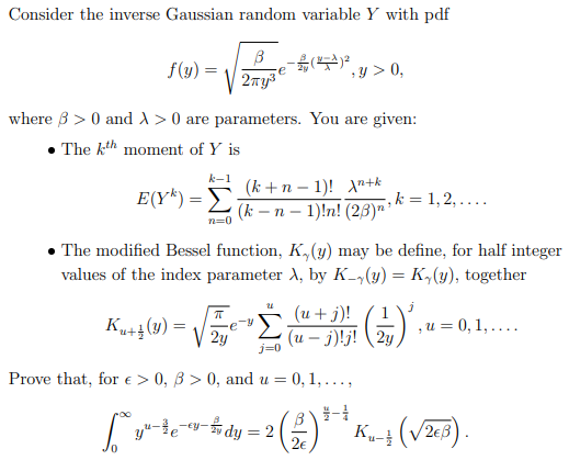 Solved Consider the inverse Gaussian random variable Y with | Chegg.com