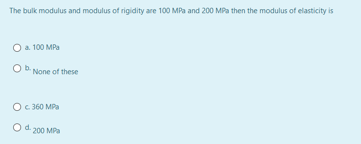 Solved The bulk modulus and modulus of rigidity are 100 MPa | Chegg.com