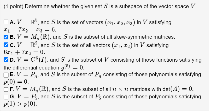 Solved (1 point) Determine whether the given set S is a | Chegg.com