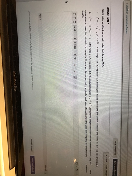 Solved Using Euler S Method Numerically Solve The Following