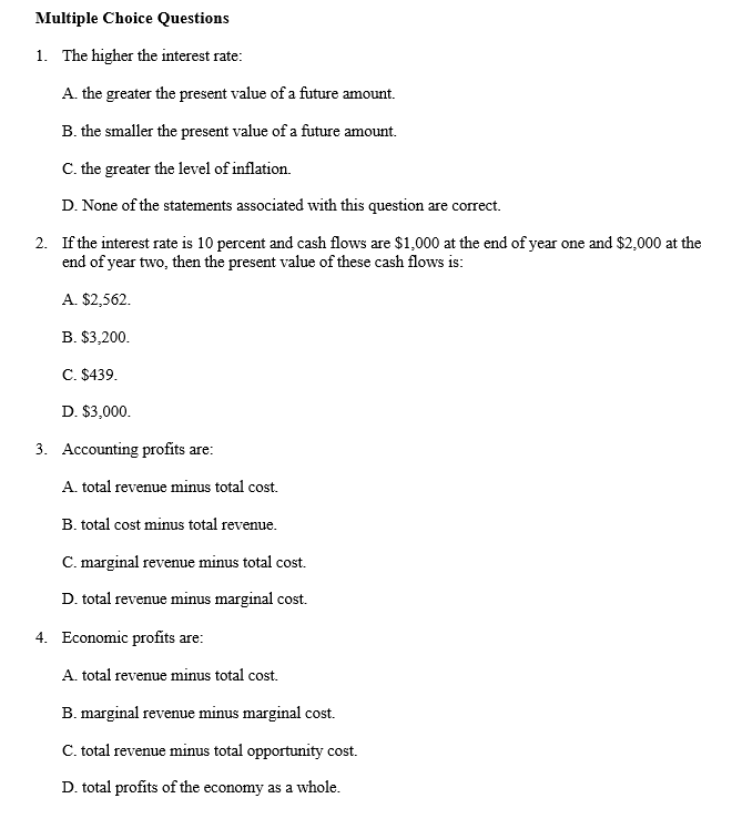 Solved Multiple Choice Questions 1. The higher the interest | Chegg.com