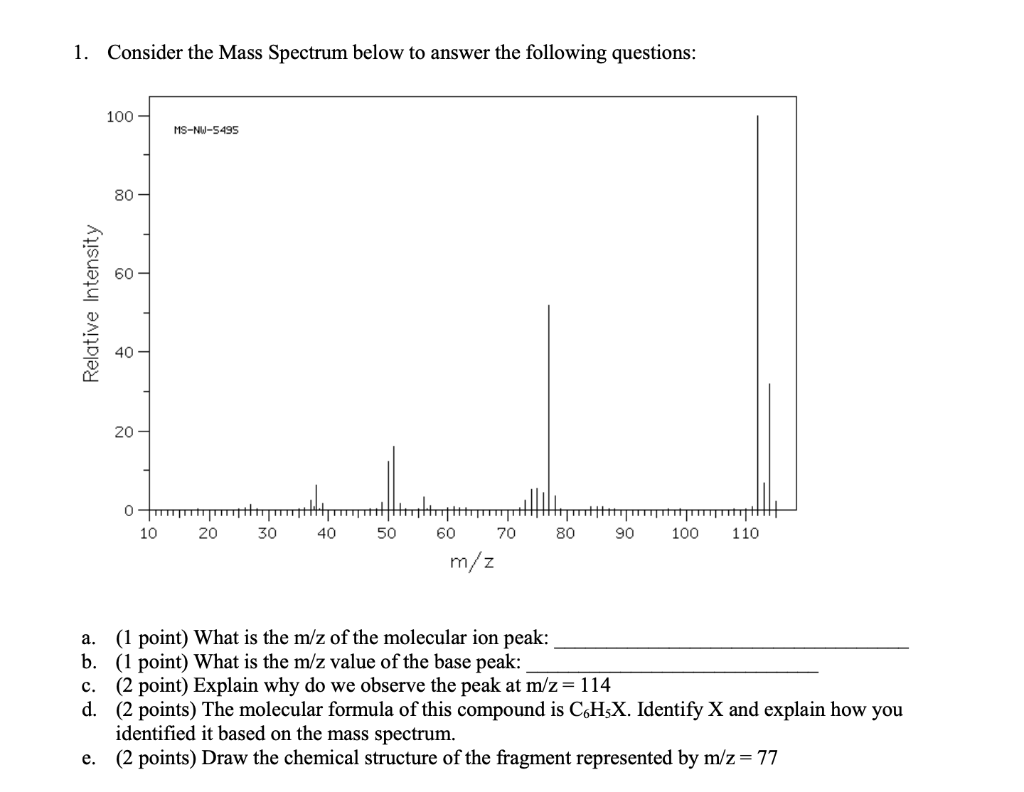 Solved 1. Consider the Mass Spectrum below to answer the | Chegg.com