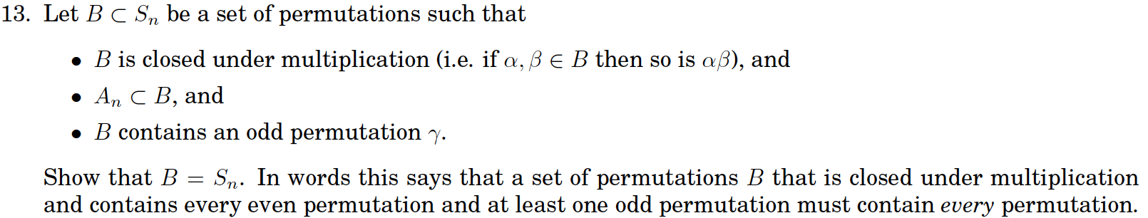 Solved 13. Let B C Sn be a set of permutations such that • B | Chegg.com