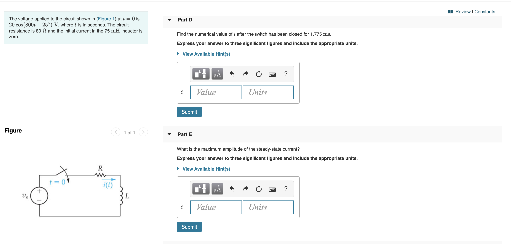 Solved A Review | Constants Part D The voltage applied to | Chegg.com