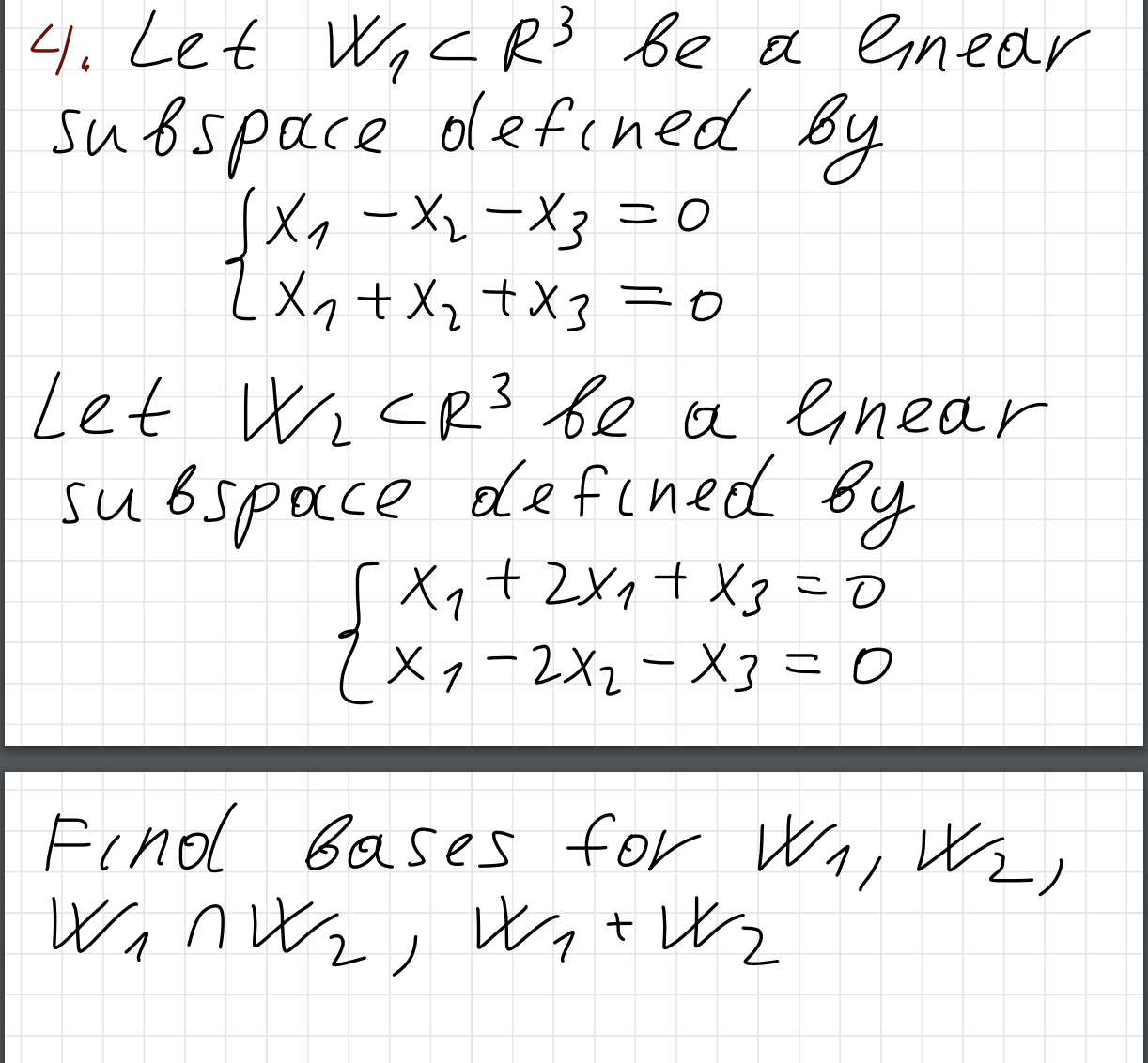 Solved 4. Let W1⊂R3 be a linear subspace defined by | Chegg.com