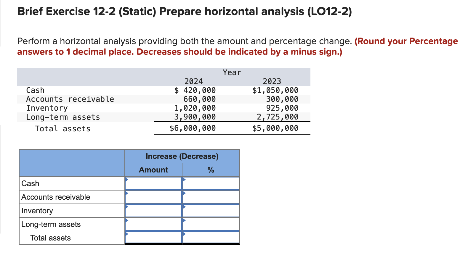 Solved Brief Exercise 12-2 (Static) ﻿Prepare horizontal | Chegg.com
