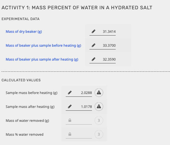 Solved ACTIVITY 1: MASS PERCENT OF WATER IN A HYDRATED SALT | Chegg.com
