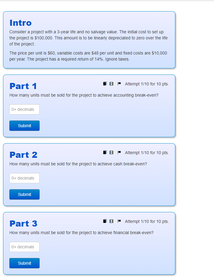Solved Intro Consider a project with a 3-year life and no | Chegg.com