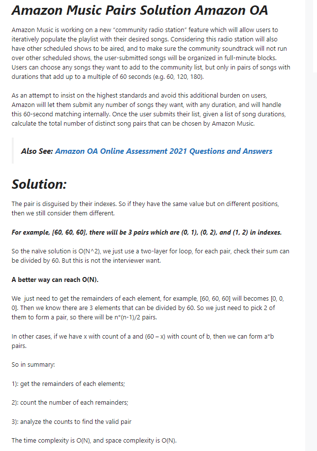 Solved Amazon Music Pairs Solution Amazon OA Amazon Music is | Chegg.com