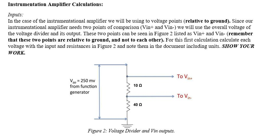 Solved Instrumentation Amplifier Calculations: Inputs: In | Chegg.com