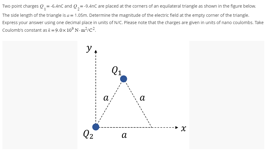Solved Two point charges Q1=−6.4nC and Q2=−9.4nC are placed | Chegg.com