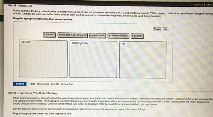 Solved previous 1 of 2 Part B Energy Use During exercise, | Chegg.com