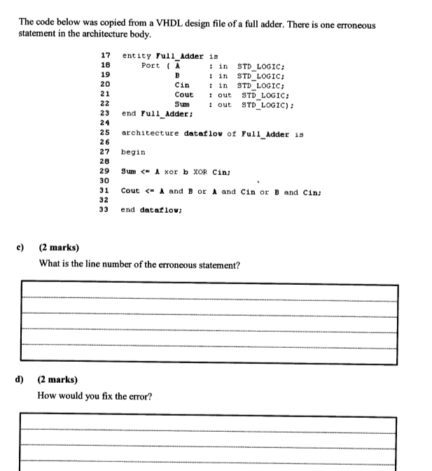 Solved QUESTION 2: VHDL CODING - LATCH AND FULL-ADDER The | Chegg.com