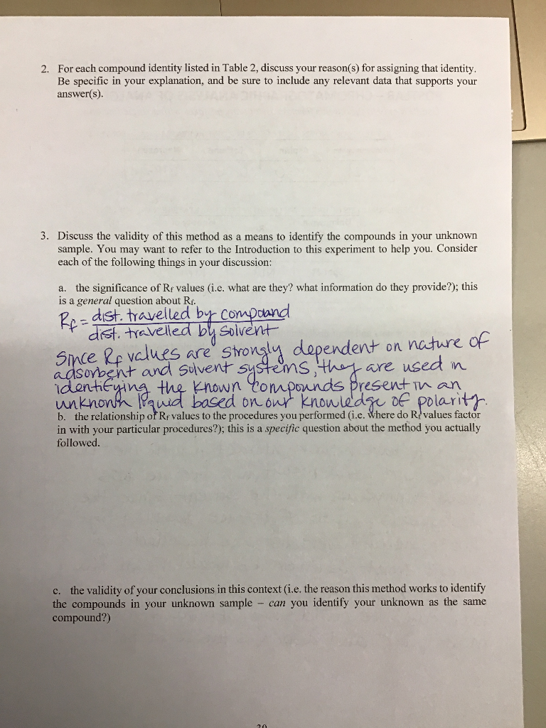 Solved ** only need answer to Question 3 TABLE 1: Rf | Chegg.com
