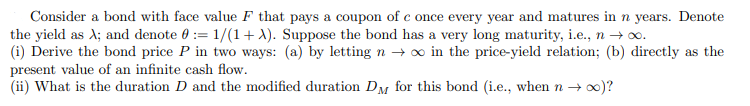 Solved Consider a bond with face value F that pays a coupon | Chegg.com