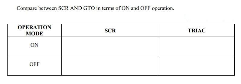 Solved Compare between SCR AND GTO in terms of ON and OFF | Chegg.com