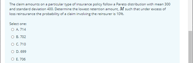 Solved The claim amounts on a particular type of insurance | Chegg.com