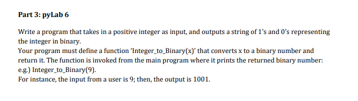Solved Part 3: pyLab 6 Write a program that takes in a | Chegg.com