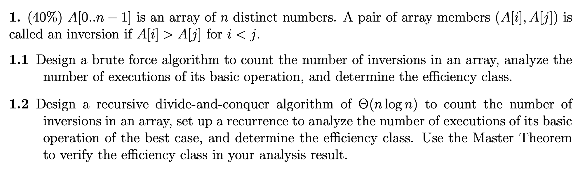 Solved 1 40 A On 1 Is An Array Of N Distinct 