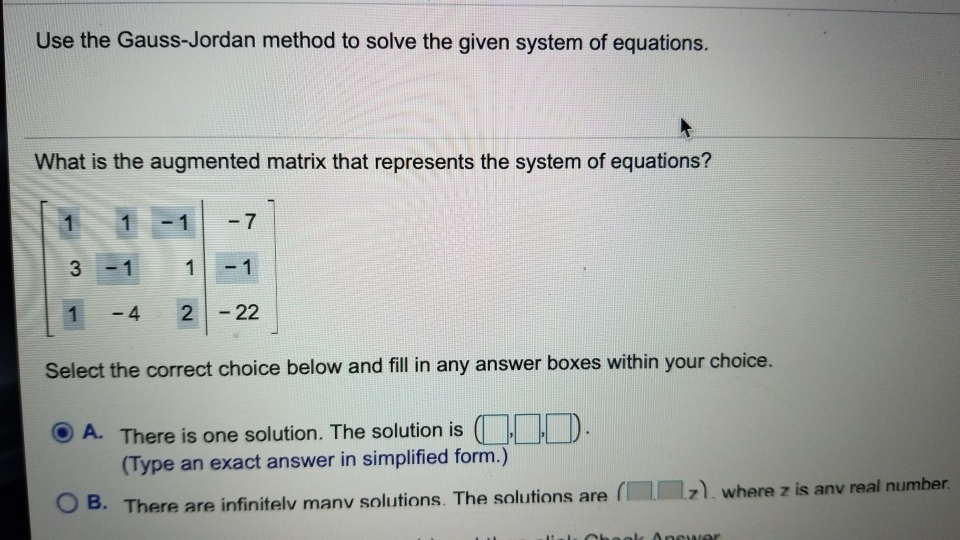 Solved Use the Gauss-Jordan method to solve the given system | Chegg.com