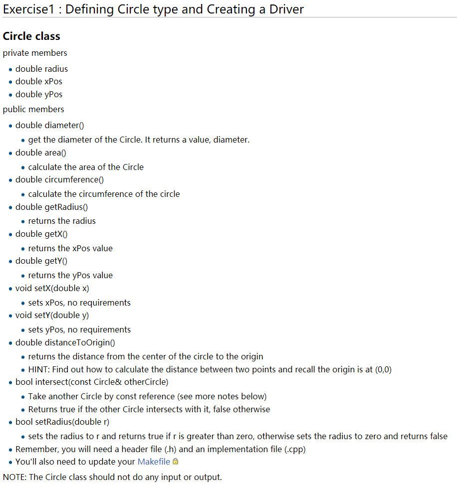 Solved Exercise1 : Defining Circle type and Creating a | Chegg.com