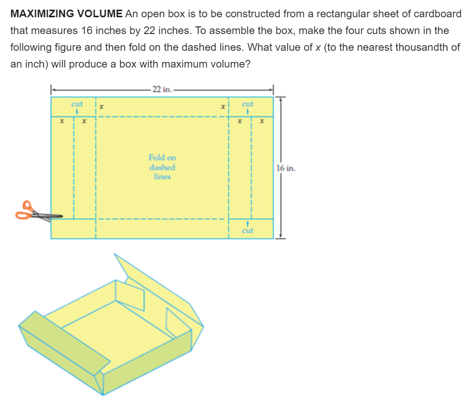 Solved MAXIMIZING VOLUME An open box is to be constructed | Chegg.com
