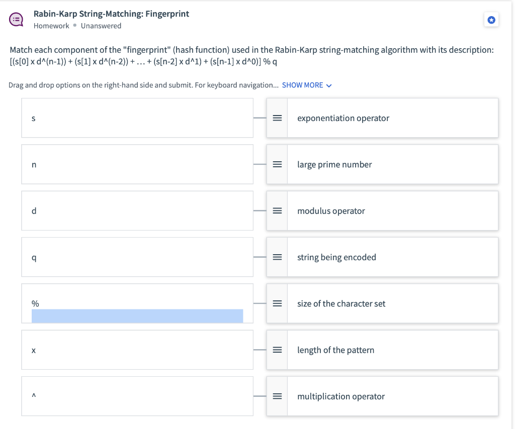 Solved (:=) Rabin-Karp String-Matching: Fingerprint Homework | Chegg.com
