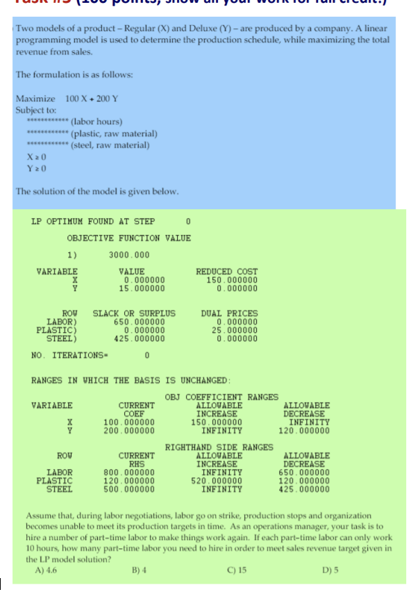 Solved Two models of a product – Regular (X) and Deluxe (Y) | Chegg.com