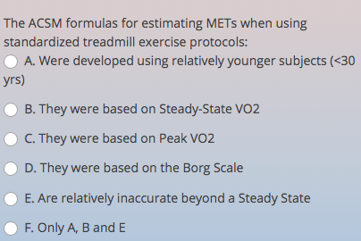 Solved The ACSM formulas for estimating METs when using | Chegg.com