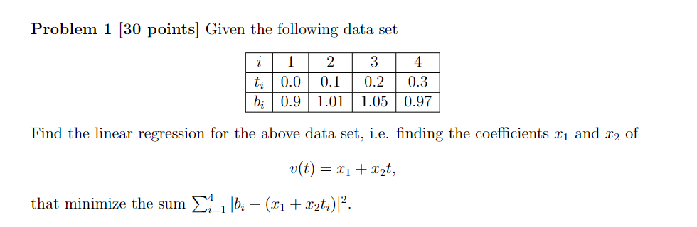 Solved Problem 1 [30 points] Given the following data set 2 | Chegg.com