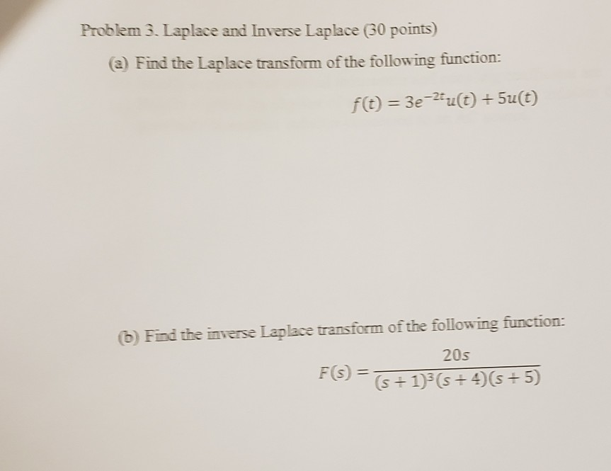 Solved Problem 3. Laplace and Inverse Laplace (60 points) | Chegg.com