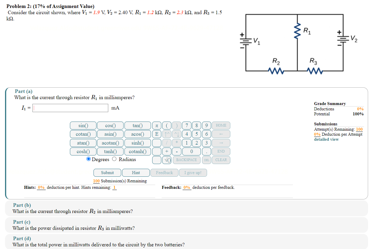 Solved Problem 2: (17% ﻿of Assignment Value)Consider the | Chegg.com