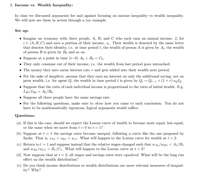 3. Income vs. Wealth Inequality: In class we | Chegg.com