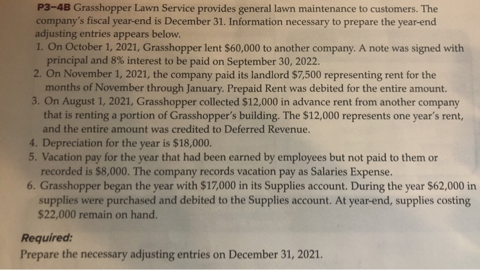 Solved P3-4B Grasshopper Lawn Service provides general lawn | Chegg.com