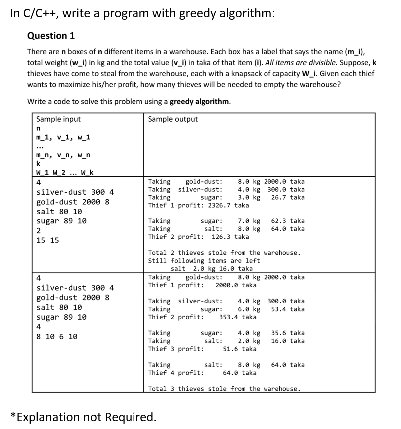 Solved In Cc Write A Program With Greedy Algorithm 