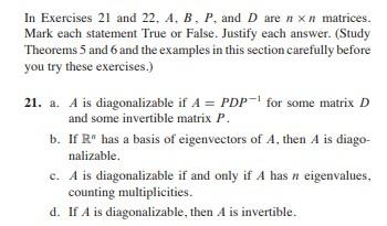 Solved In Exercises 21 and 22,A,B,P, and D are n×n matrices. | Chegg.com