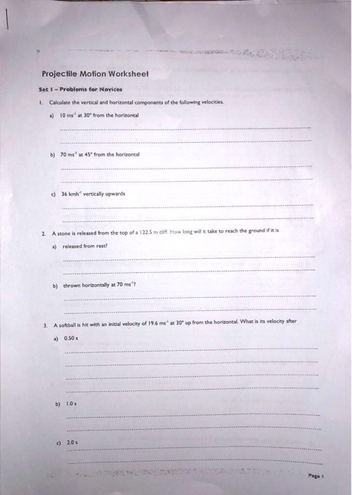 Solved Projectile Motion Worksheet Set i- Problems for | Chegg.com