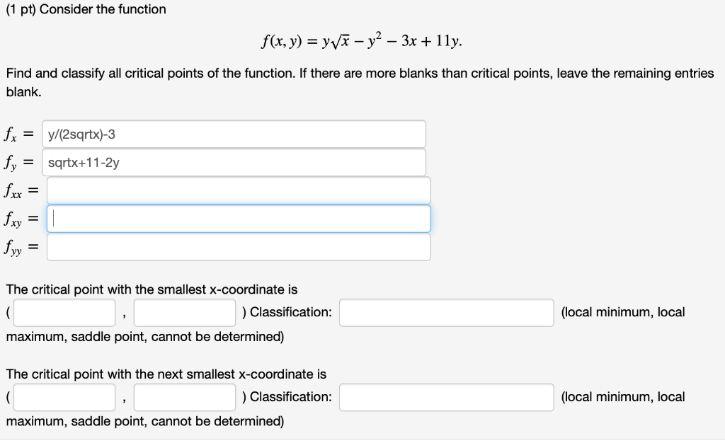 Solved 1 pt) Consider the function Find and classify all | Chegg.com