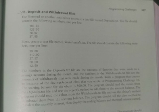 Solved 1.Deposit and Withdrawal Files Notepad or another | Chegg.com