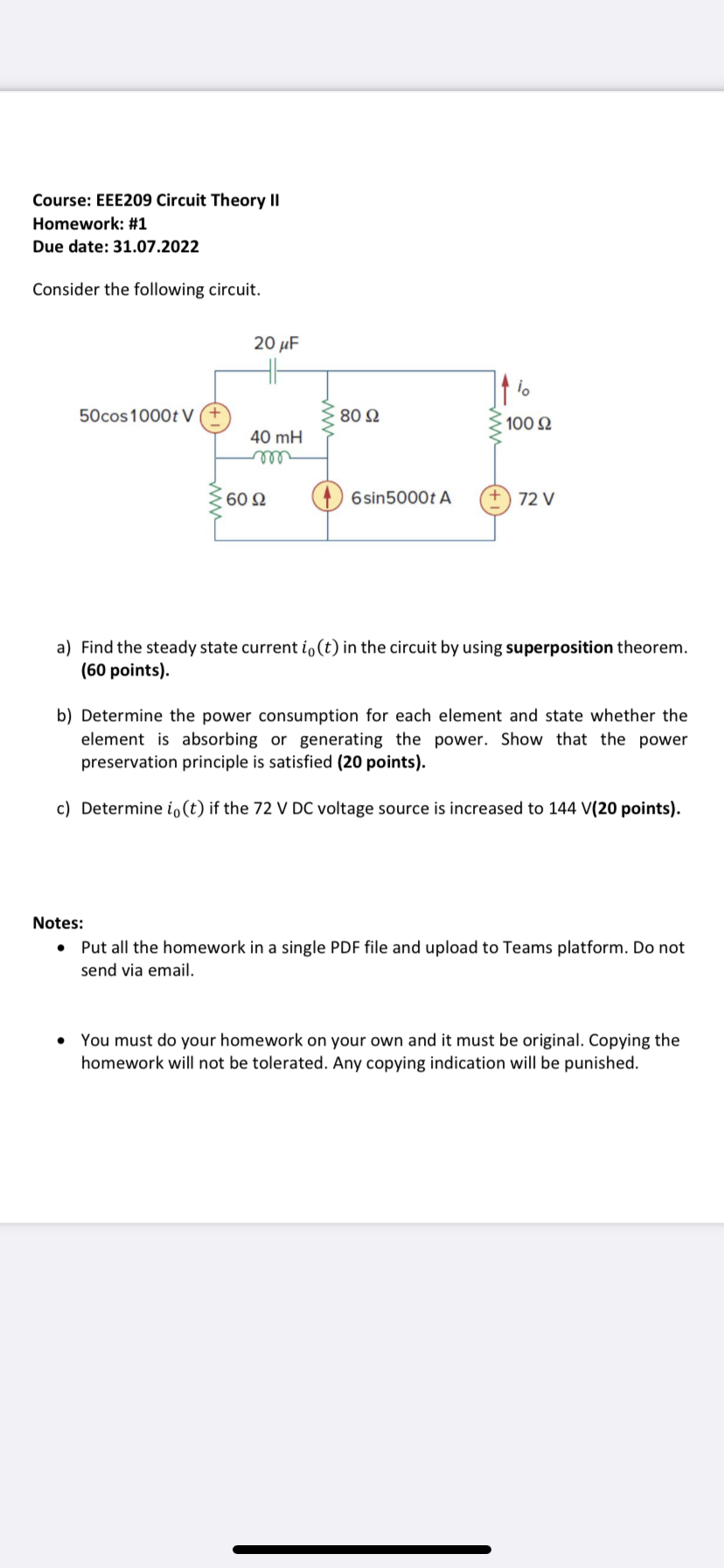 Solved Course: EEE209 Circuit Theory II Homework: \#1 Due | Chegg.com