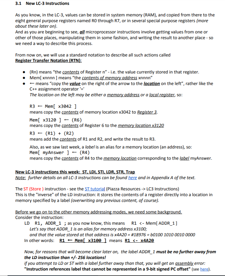 3.1 New LC-3 Instructions As you know, in the LC-3, | Chegg.com