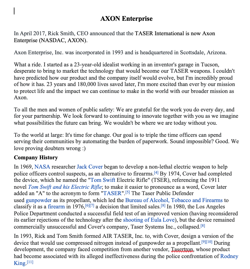 AXON Enterprise In April 2017, Rick Smith, CEO | Chegg.com