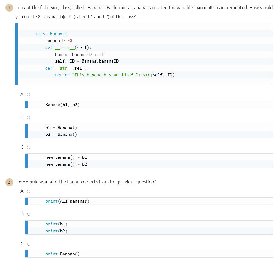 Solved Look at the following class, called "Banana". Each | Chegg.com